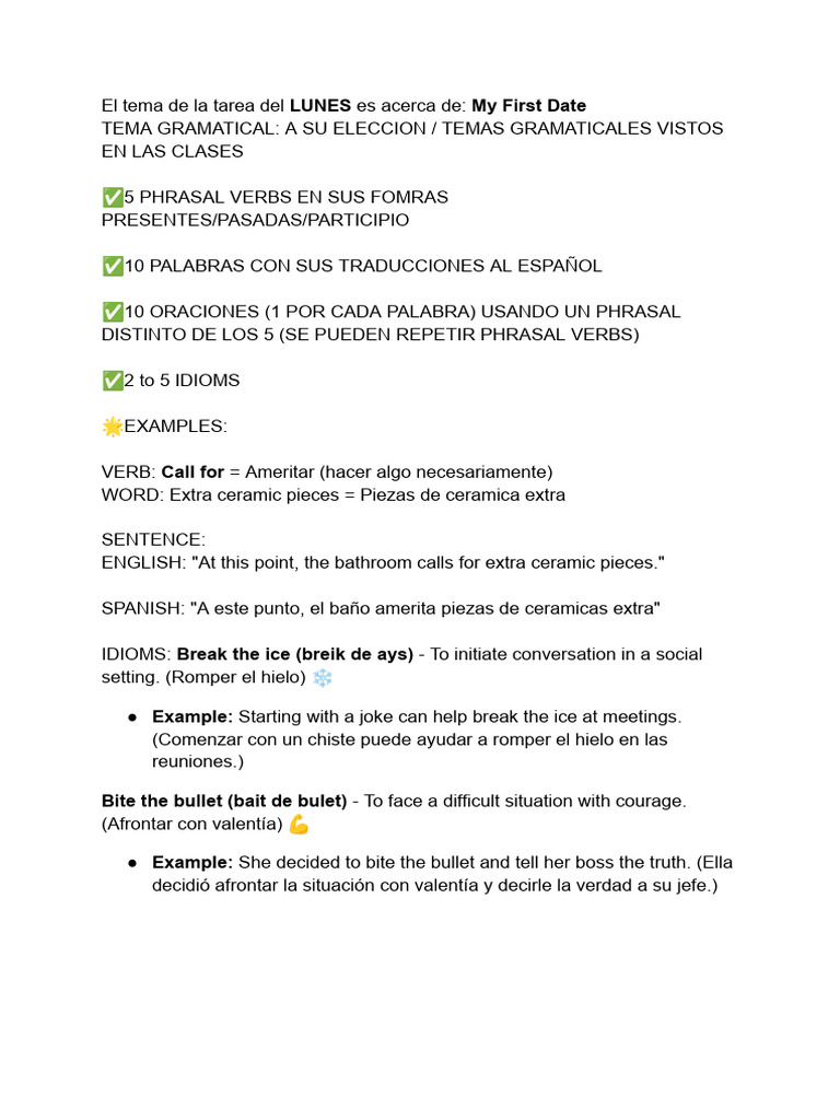WEEKLY HOMEWORK (Semana del 30 de Septiembre) | PDF