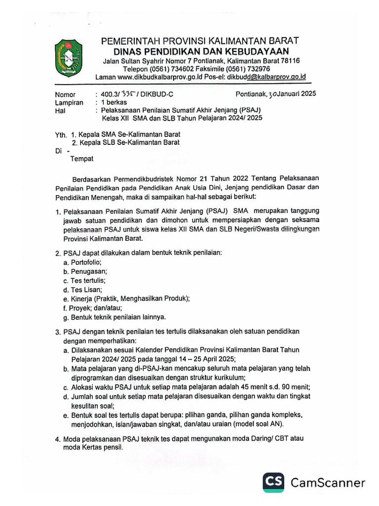 Pelaksanaan Psaj Sma - SLB | PDF