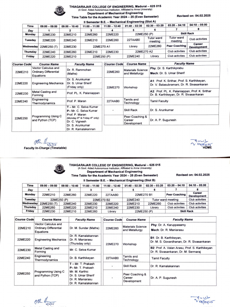 II Sem Time Table Revised Feb | PDF