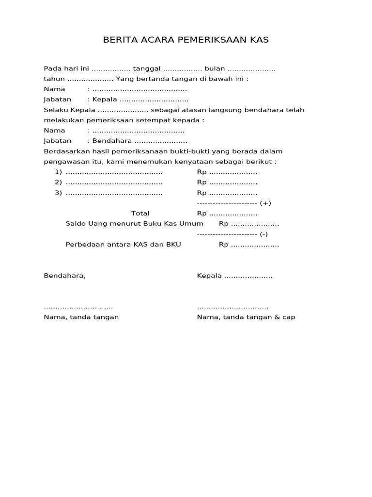 Berita Acara Pemeriksaan Kas | PDF