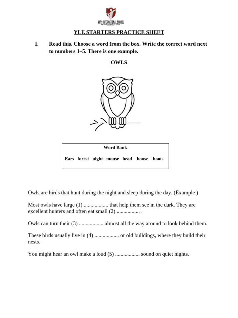Starters Practice Sheet | PDF | Owl | Cats Starters Practice Sheet | PDF | Owl | Cats