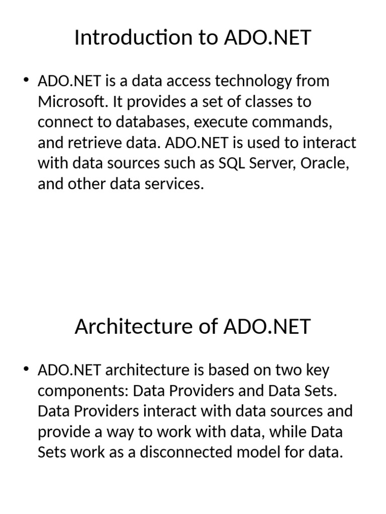 Updated_Complete_ADO_NET_Presentation | PDF | Microsoft Sql Server | Databases