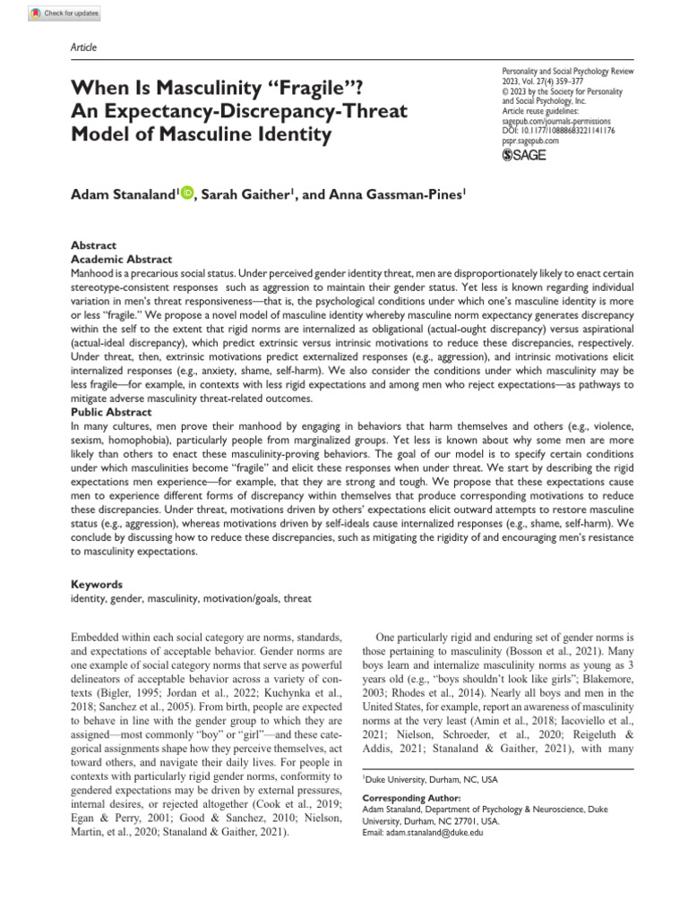 Understanding Fragile Masculinity Dynamics | PDF | Masculinity | Motivation