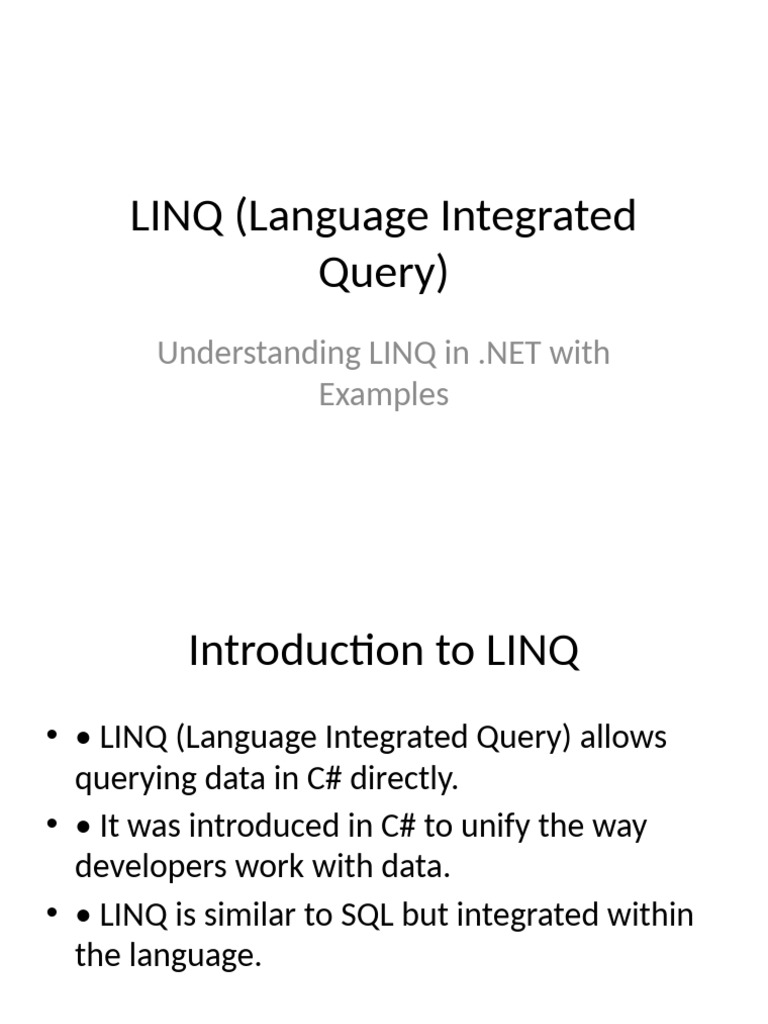Understanding LINQ in .NET | PDF | Language Integrated Query | Software Architecture