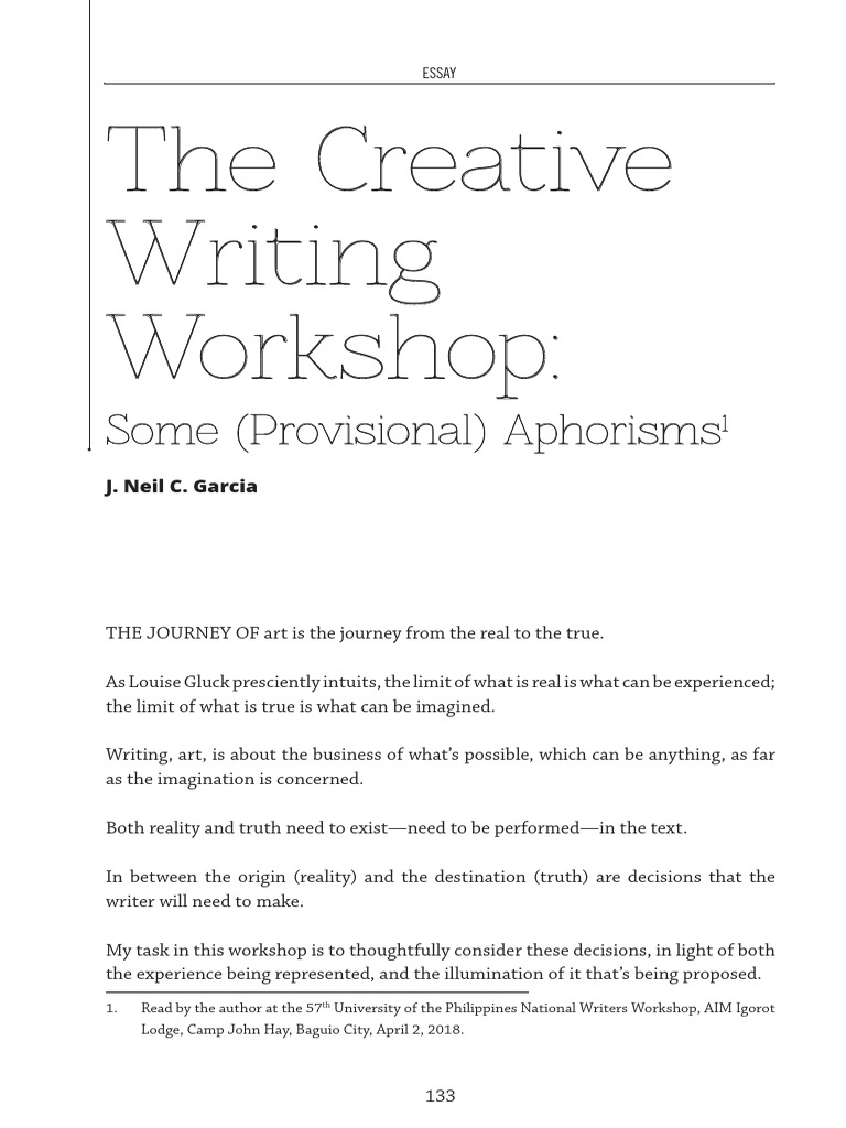 The Creative Writing Workshop - Some (Provisional) Aphorisms | PDF ...