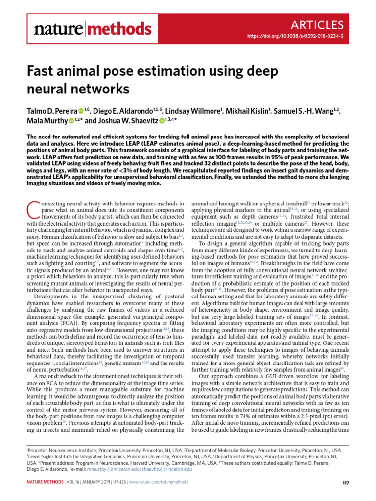 Fast Animal Pose Estimation Using Deep Neural Networks | PDF | Accuracy ...