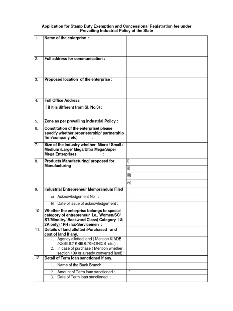 Stamp Duty Exemption Application Form | PDF | Loans | Economies