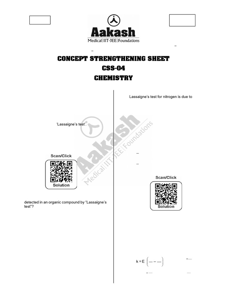 Concept Strengthening Sheet (CSS-04) RM - Based On AIATS-04 - Chemistry | PDF | Chemical ...