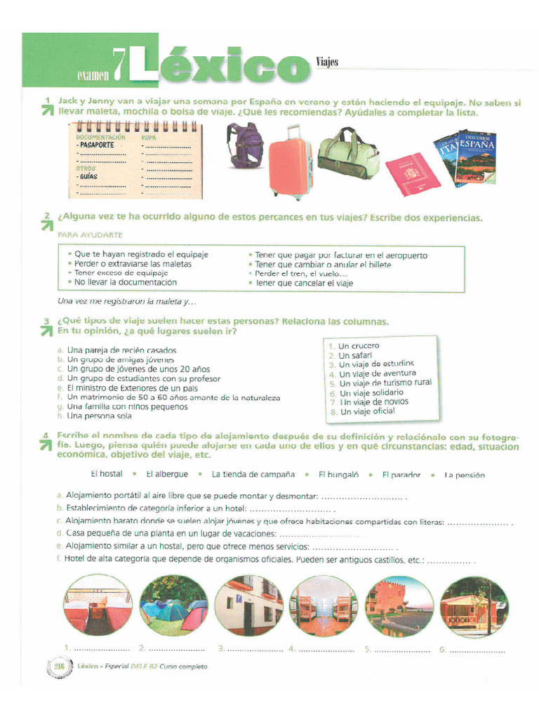 Vocabulario - Actividades de Léxico - Viajes y Ocio | PDF