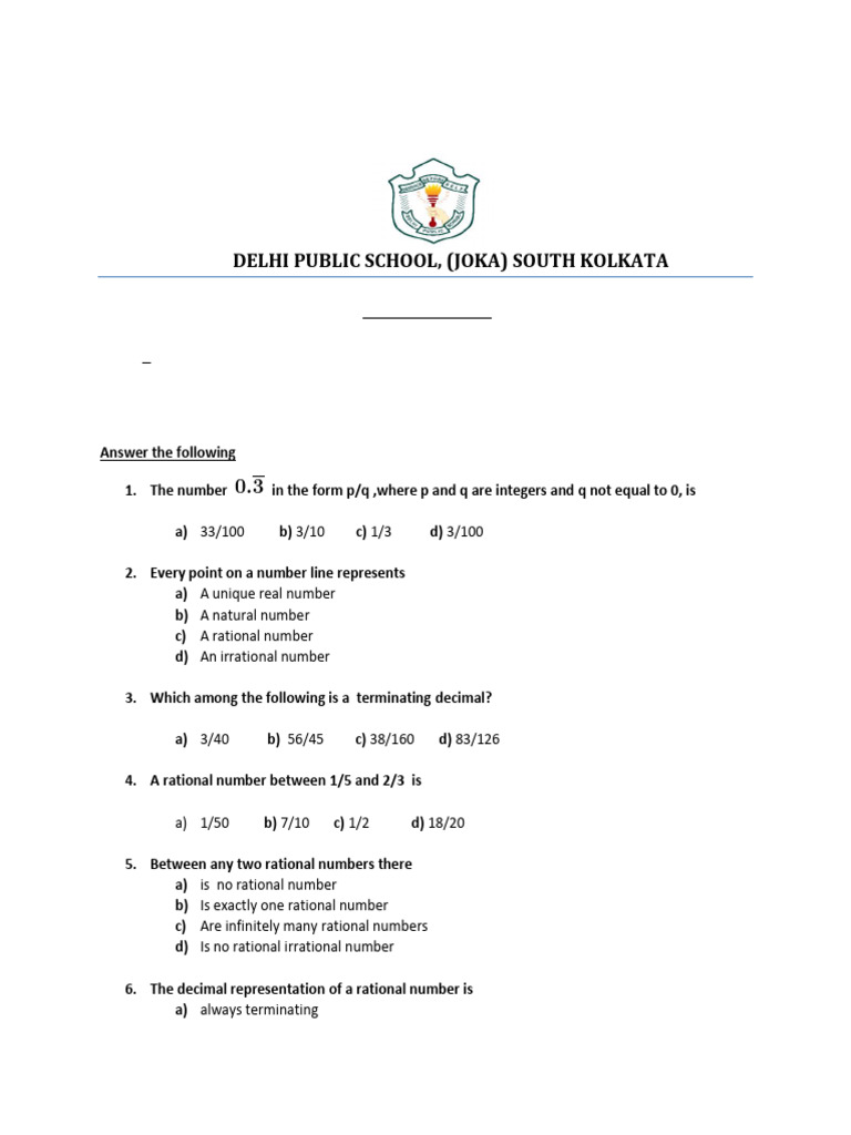 Worksheet Set -1 Number system Class 9(mathematics) | PDF
