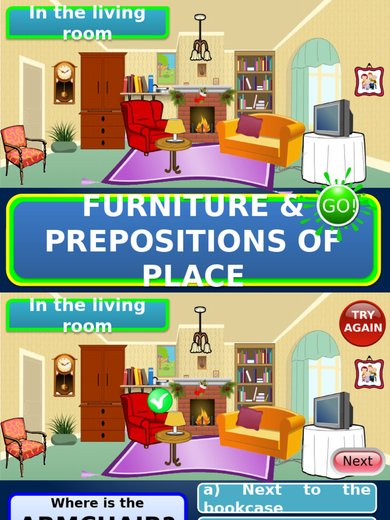Furniture Prepositions of Place | PDF | Chair | Bookcase