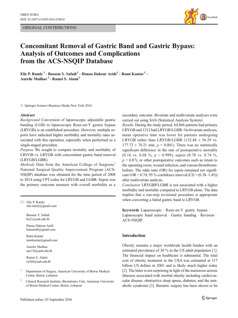 Gastric Band Removal with Bypass Outcomes | PDF | Bariatric Surgery ...