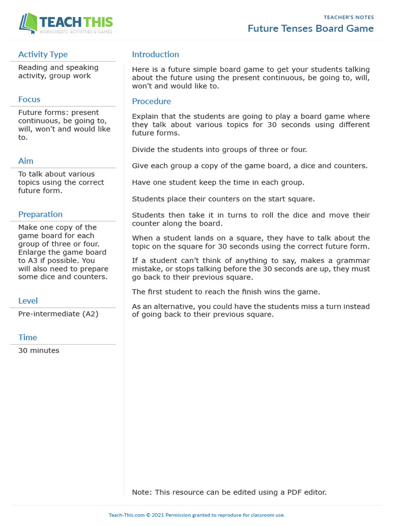 Future Tenses Board Game | PDF
