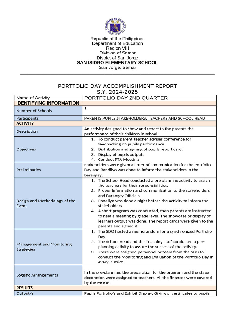 2nd Quarter Portfolio Day Report 2025 | PDF | Teachers | Teaching