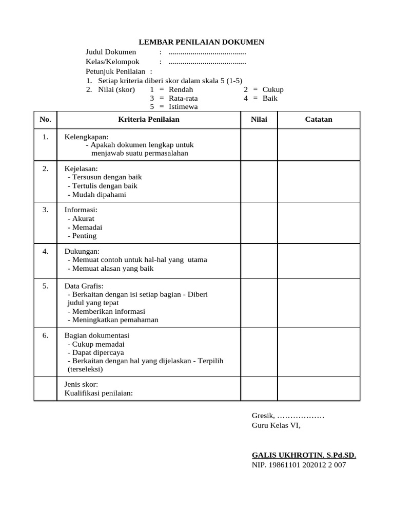 Format Penilaian Portofolio SD | PDF
