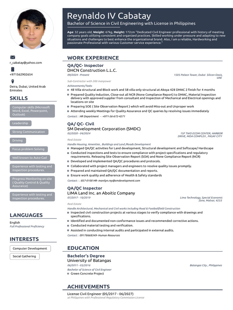 Reynaldo Cabatay IV QA-QC CV 2025-1 | PDF | Quality Assurance | Audit