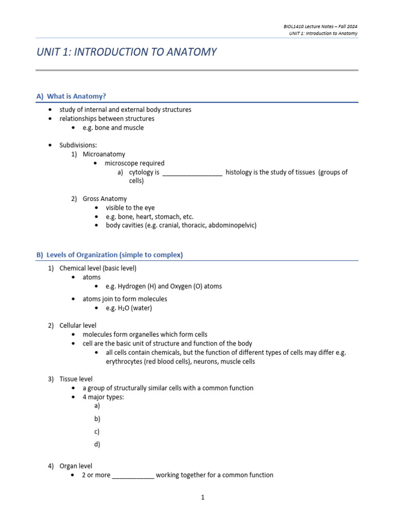 1 - UNIT 1 - INTRODUCTION TO ANATOMY %282024%29-combined | PDF ...