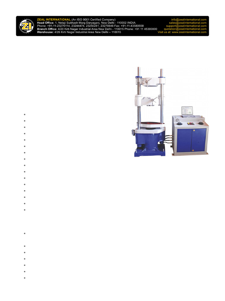 Hydraulic Computerized UTM Specifications | PDF