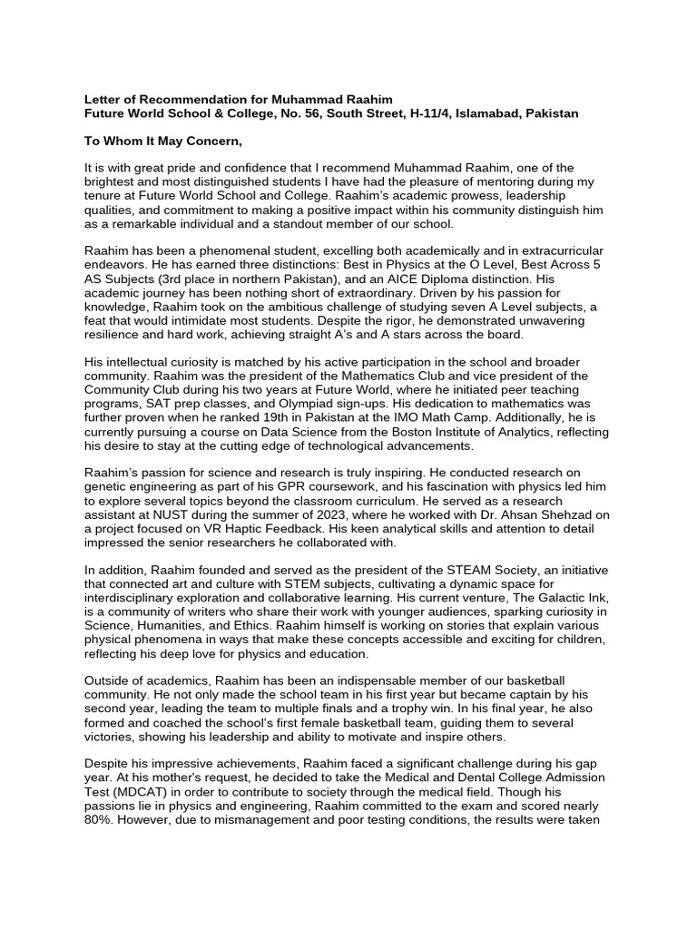 Letter of Recommendation - Counselor | PDF | Leadership | Learning