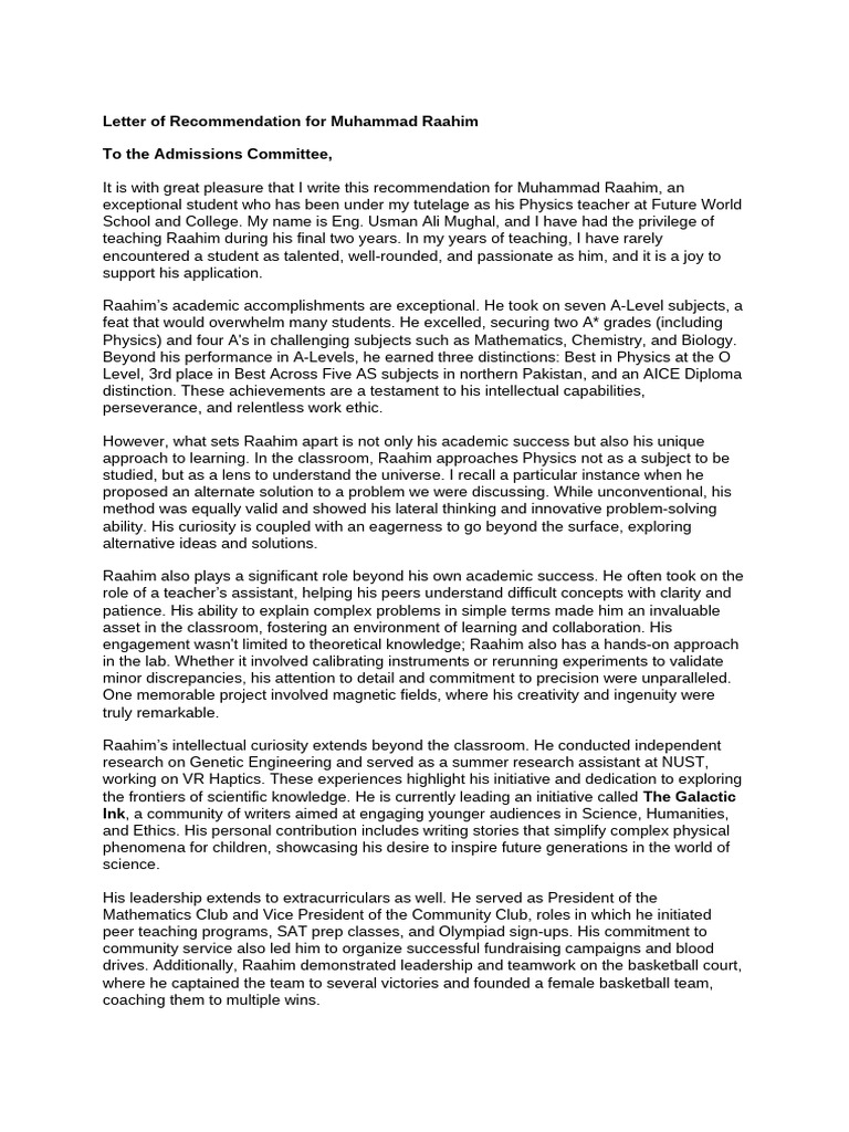 Physics LOR | PDF | Science | Creativity