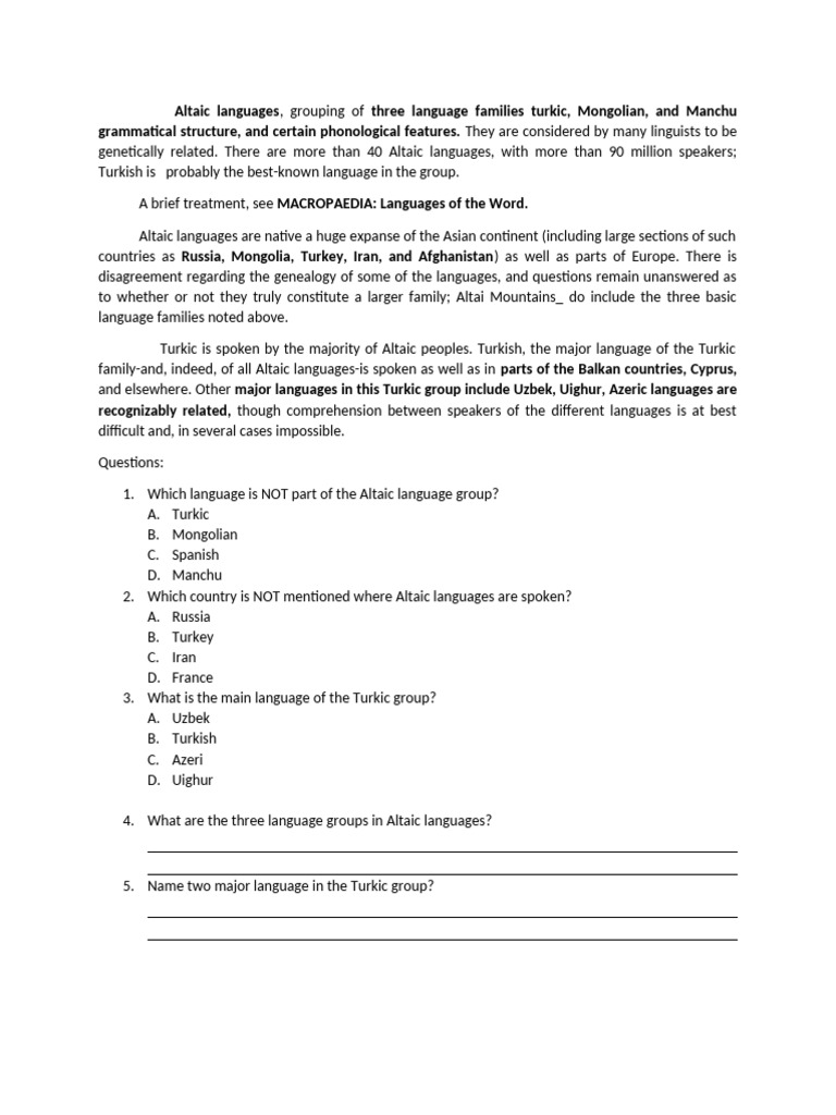 Altaic Languages LENDEN NEIL | PDF