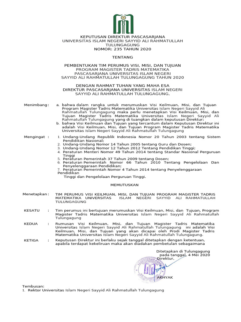 SK Direktur Tim perumus Visi Misi TMT | PDF