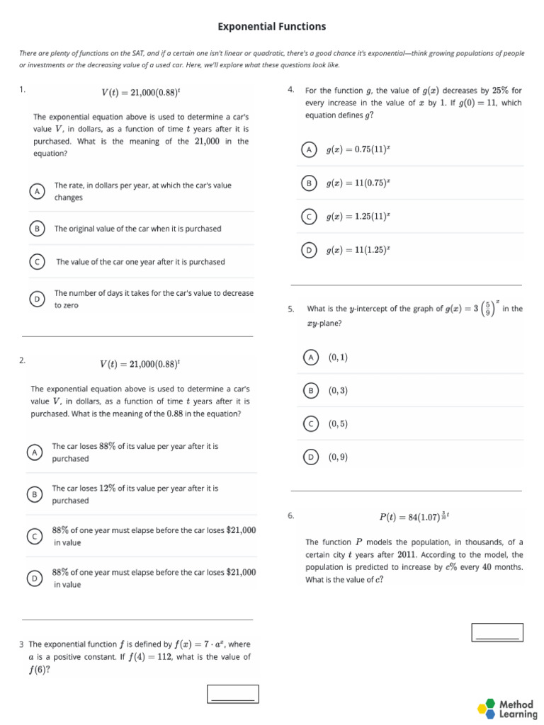 Digital SAT Exponential Functions | PDF