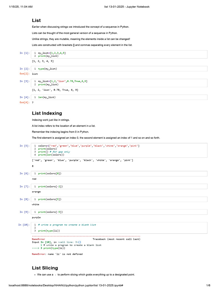 List 15-01-2025 - Jupyter Notebook | PDF | Python (Programming Language) | String (Computer Science)