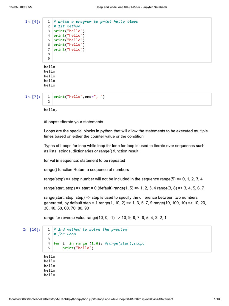 Loop and While Loop 08-01-2025 - Jupyter Notebook 09-01-2025 | PDF | Control Flow | Computing