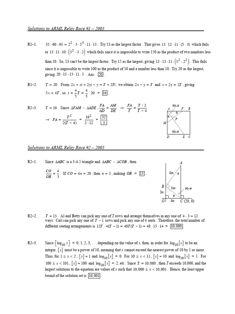 2005 ARML Relay Solutions | PDF | Mathematics | Arithmetic