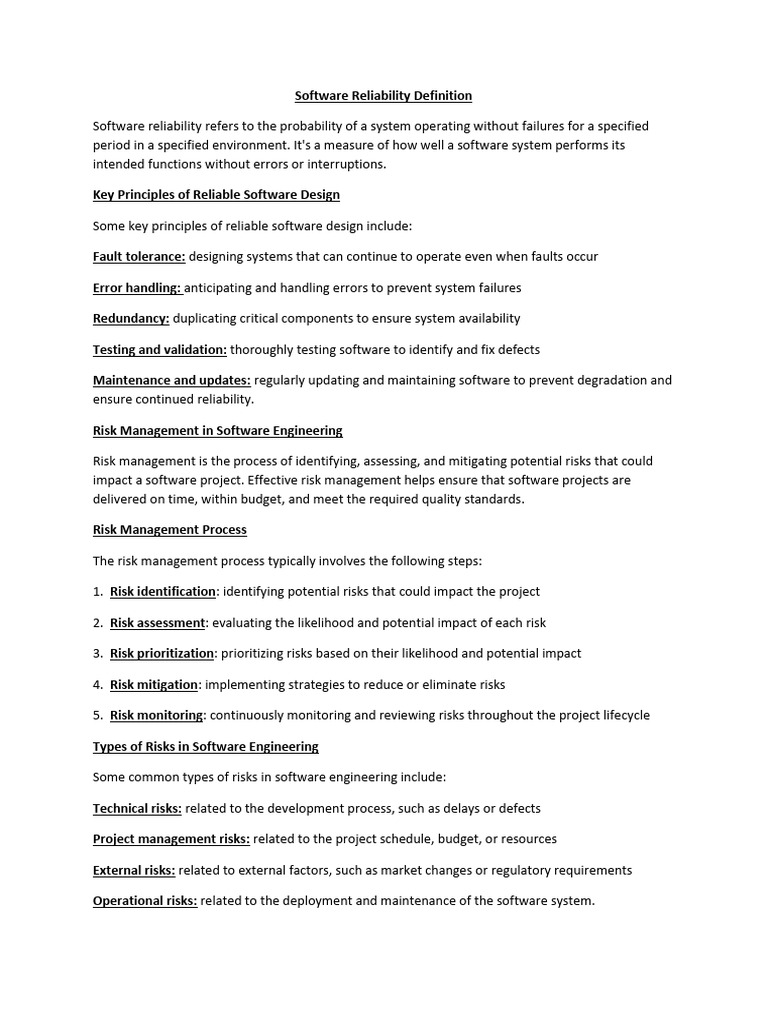 Software Reliability Definition | PDF | Risk Management | Reliability ...
