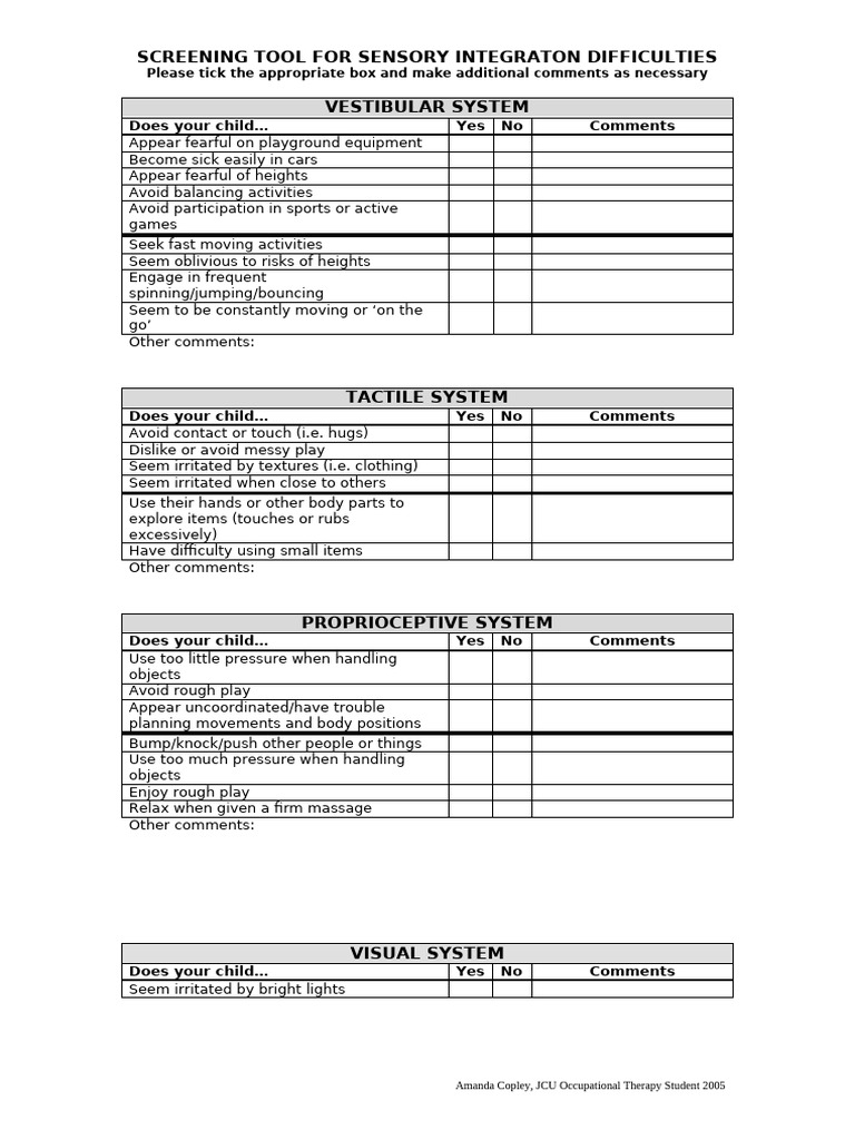 Sensory screening tool | PDF | Somatosensory System | Senses