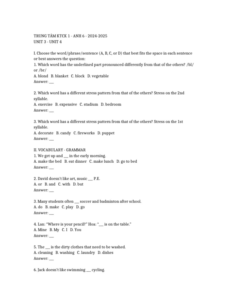 English Test Unit3 Unit4 | PDF
