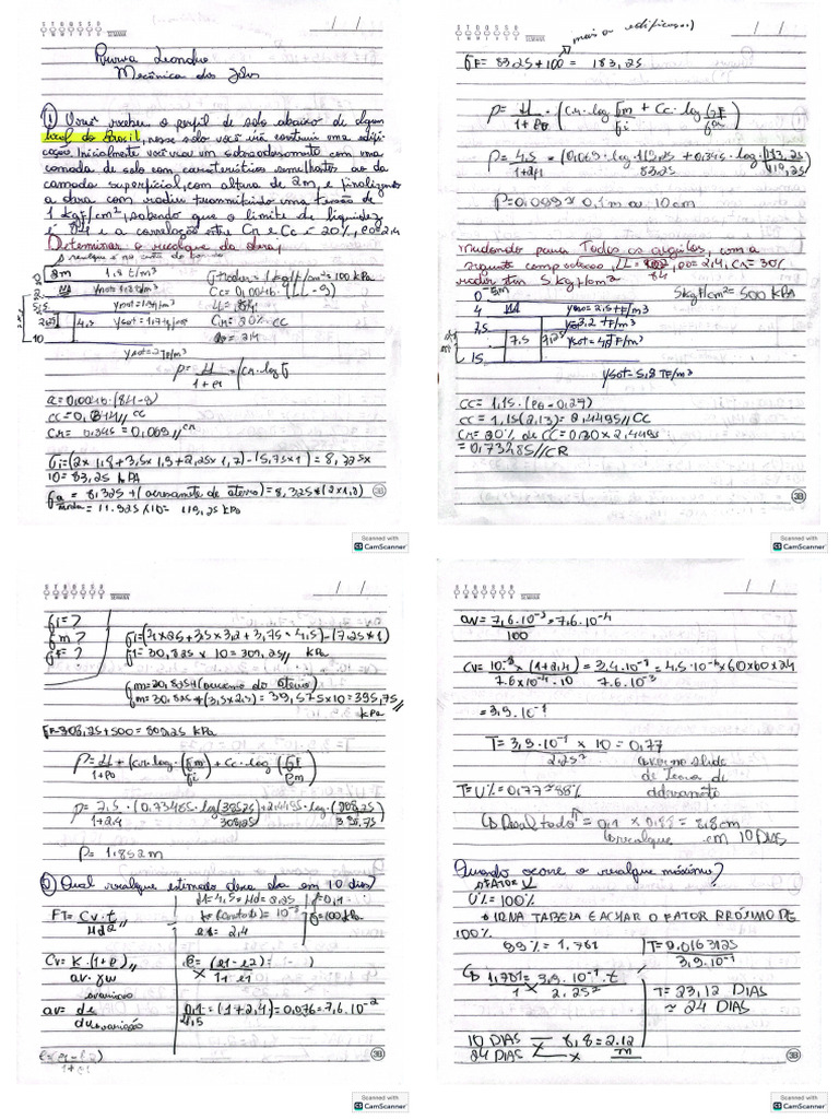 QUESTÕES 1,2 e 3 - PROVA AV2 M.DOS SOLOS | PDF