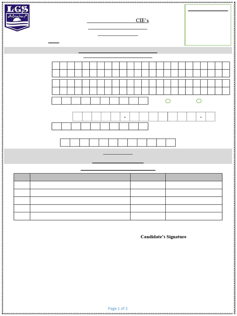 CAIE Application Form 10th Level | PDF