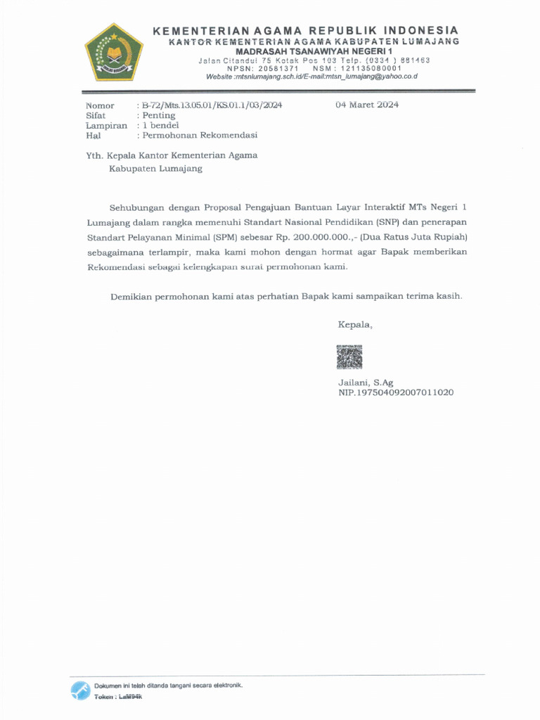 Proposal Pengajuan Bantuan Layar Interaktif | PDF