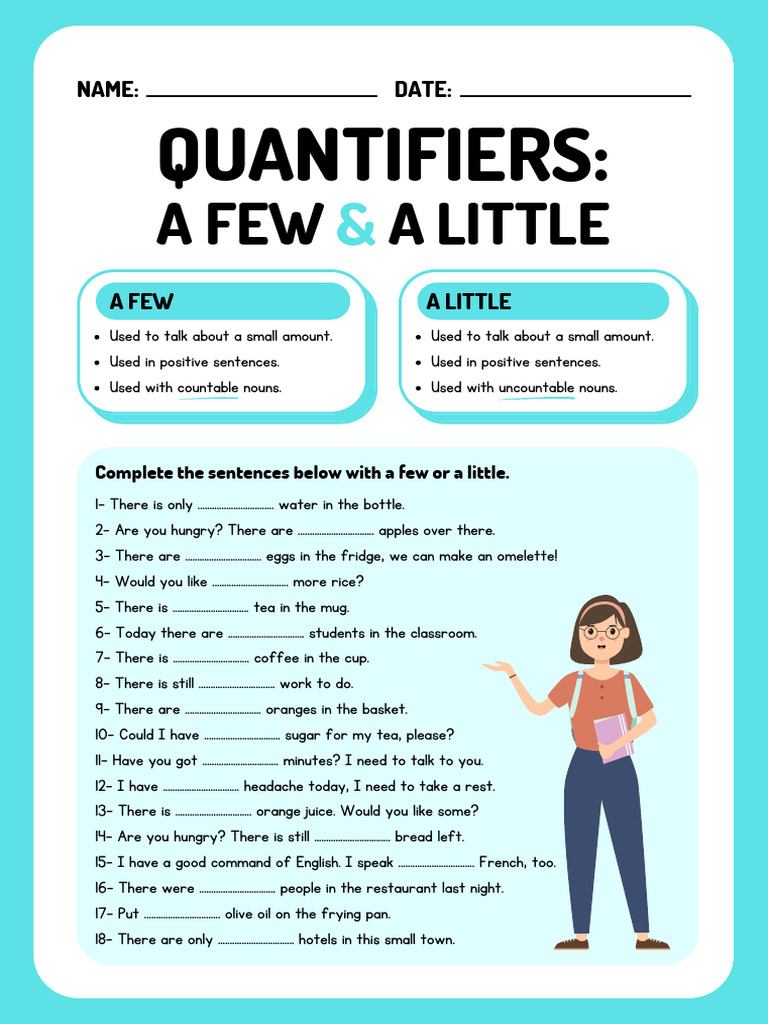 Quantifiers A Few & A Little Grammar Worksheet | PDF