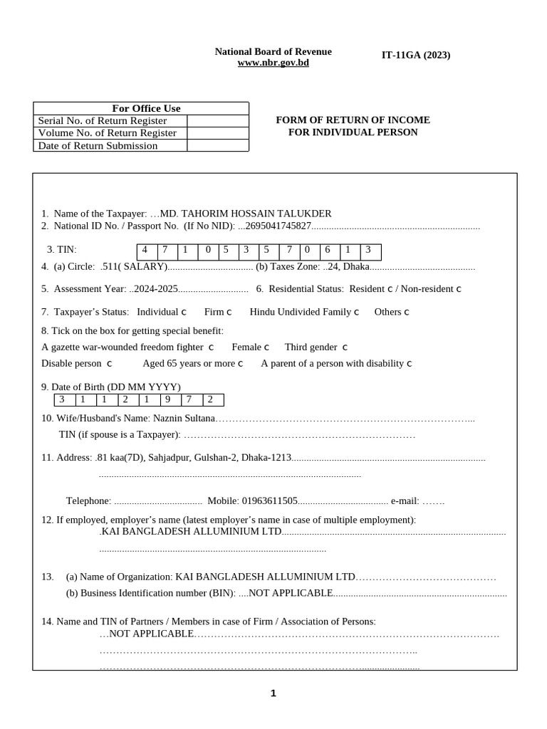 Individual Return IT-11Ga(2023)5 (1) | PDF | Expense | Taxes