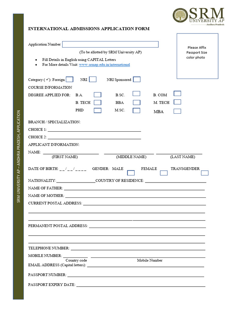 Srm AP Application Form | PDF | Educational Stages