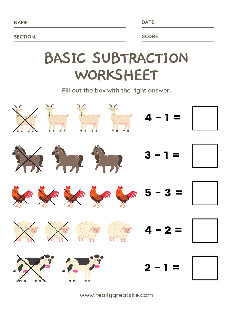 Basic Subtraction Worksheet Answers | PDF