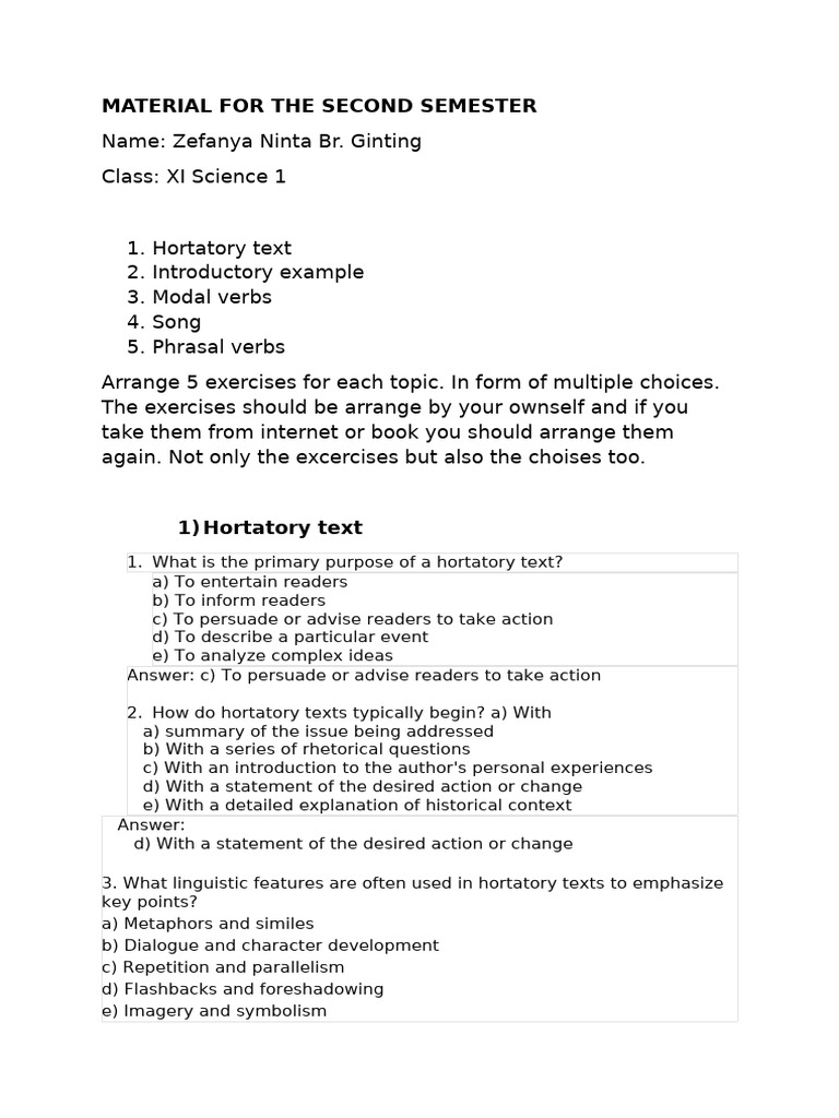 Tugas Bing Minat Zefanya Ginting XI Science 1 | PDF | Verb | Linguistics