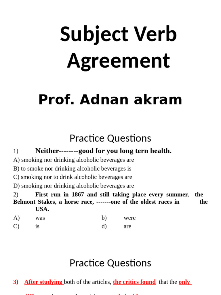 1 Subject Verb Agreement | PDF | Grammatical Number | Subject (Grammar)