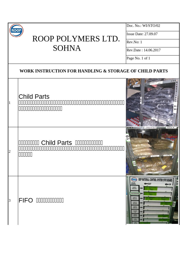 Handling & Storage of Child Parts | PDF