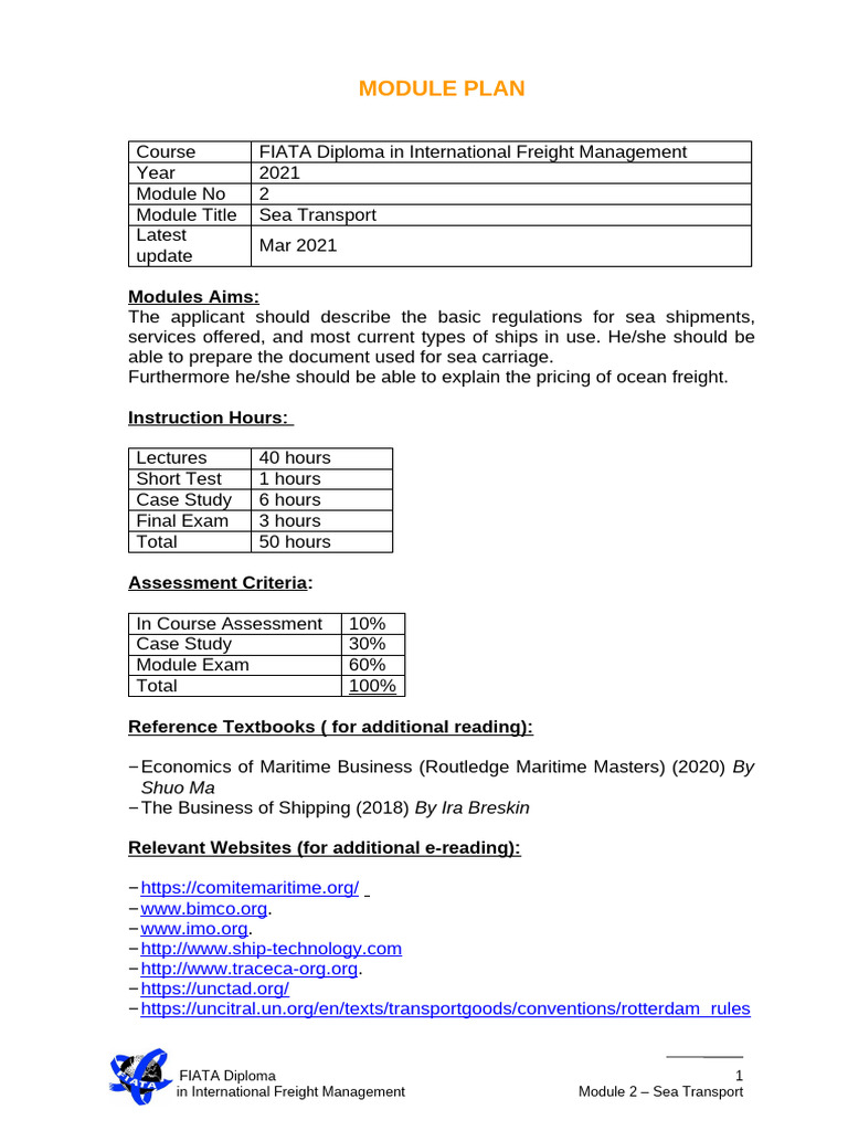 Sea Transport Module Overview | PDF | Cargo | Port