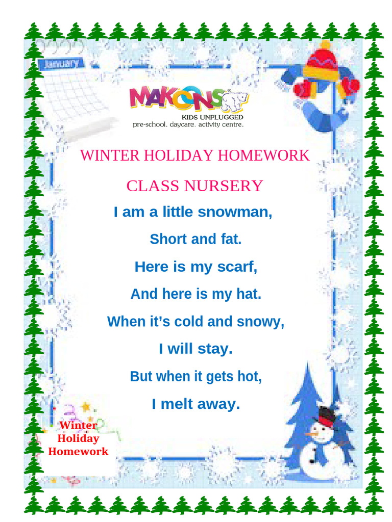 Winter Holiday Homework Class Nursery | PDF