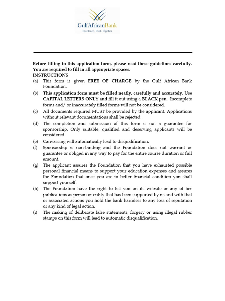 GAB Foundation Bursary Application Form | PDF | Nationality