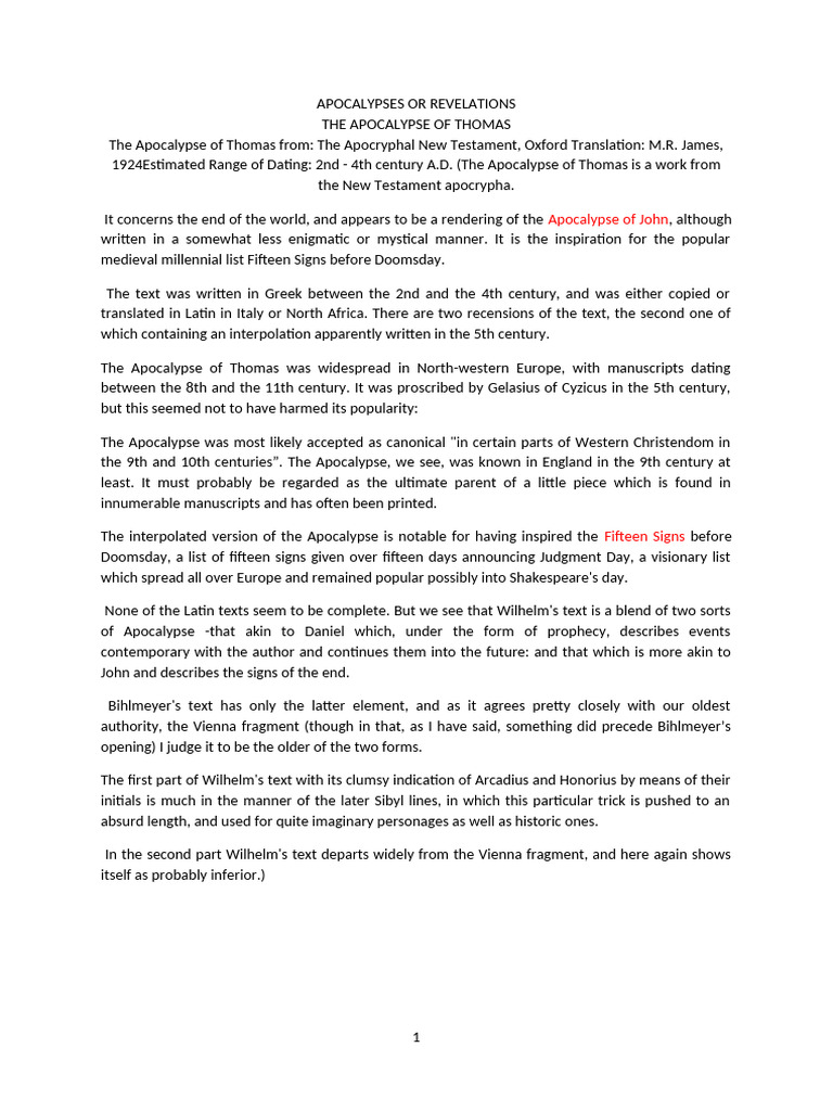 Appocalypse of Thomas | PDF | Book Of Revelation | Jesus