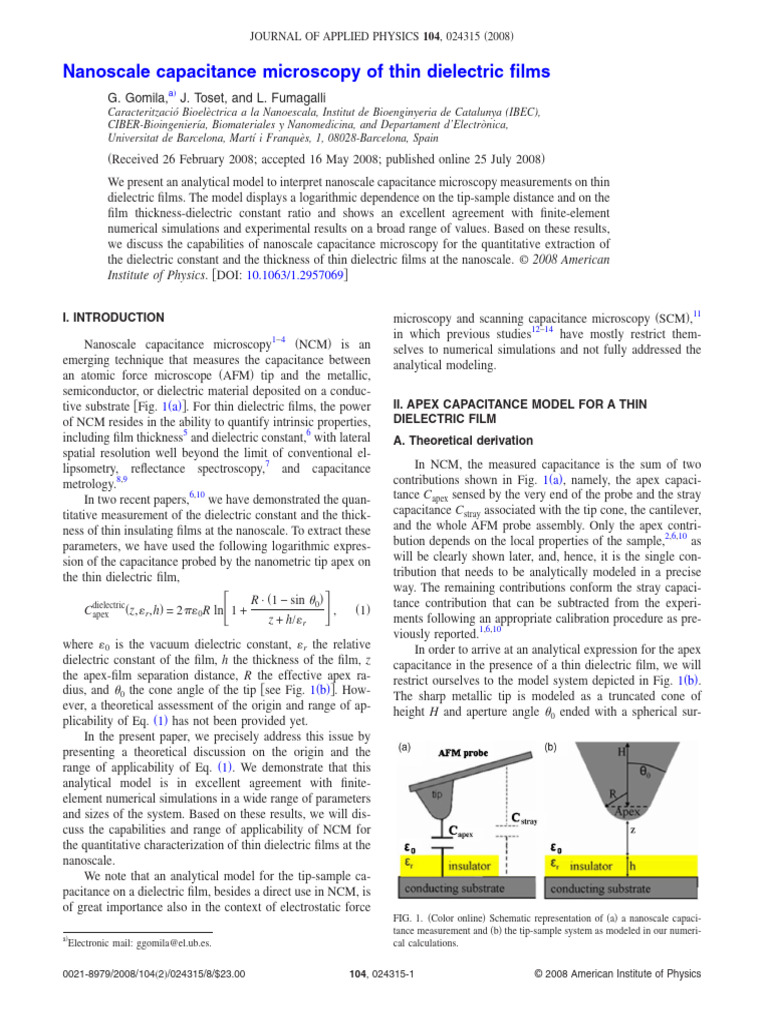 Nanoscale Capacitance Microscopy of Thin Dielectri | PDF | Capacitance ...