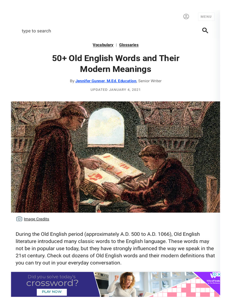 50+ Old English Words and Their Modern Meanings - YourDictionary | PDF ...