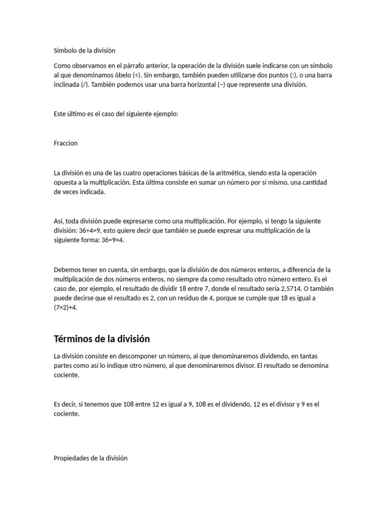Símbolo y conceptos de división | PDF | División (Matemáticas ...